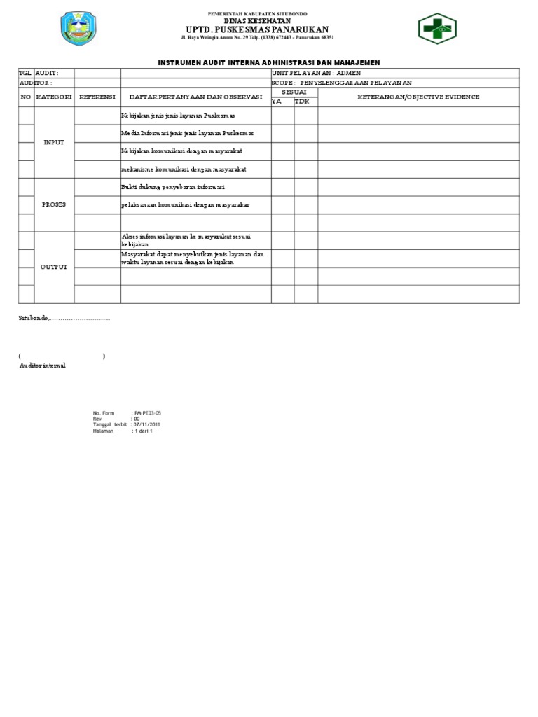Instrumen Audit Internal Admen | PDF