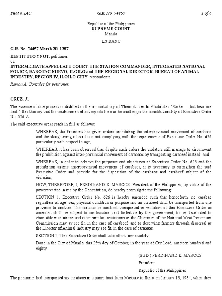 10-Ynot v. IAC G.R. No. 74457 March 20, 1987 | PDF | Due Process Clause ...
