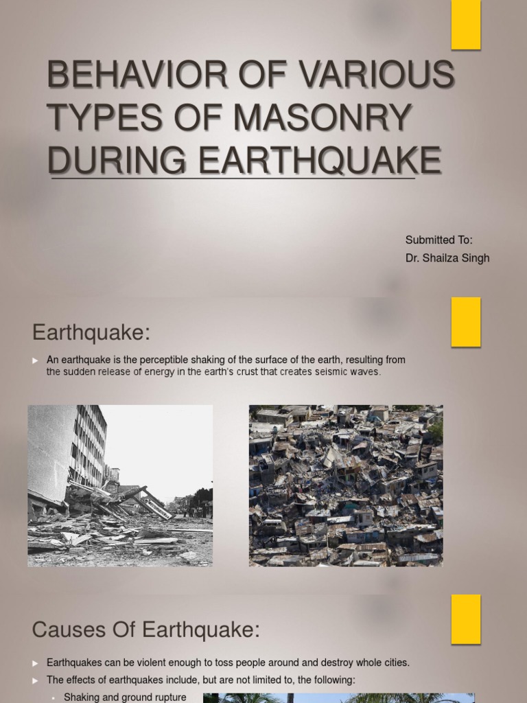 Behavior of Various Types of Masonry During Earthquake | PDF | Masonry ...
