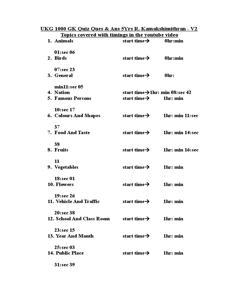 UKG General Knowledge Quiz Questions | PDF | Planets | Solar System