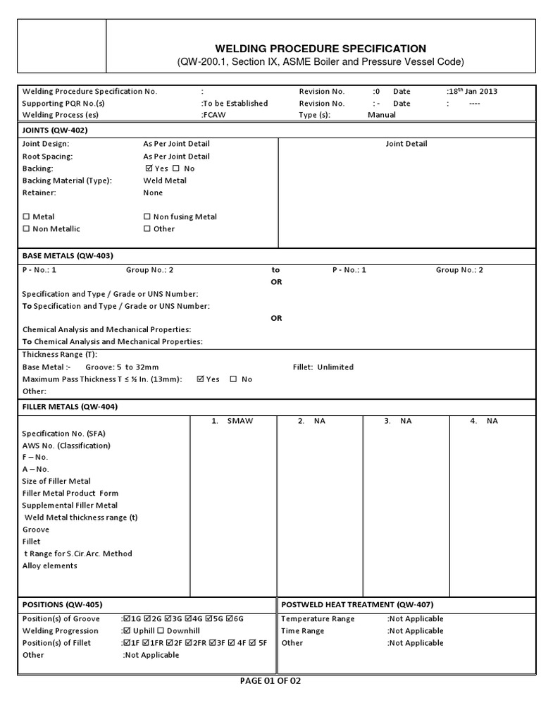 Wps Format Asme Sec.ix | Welding | Electric Current
