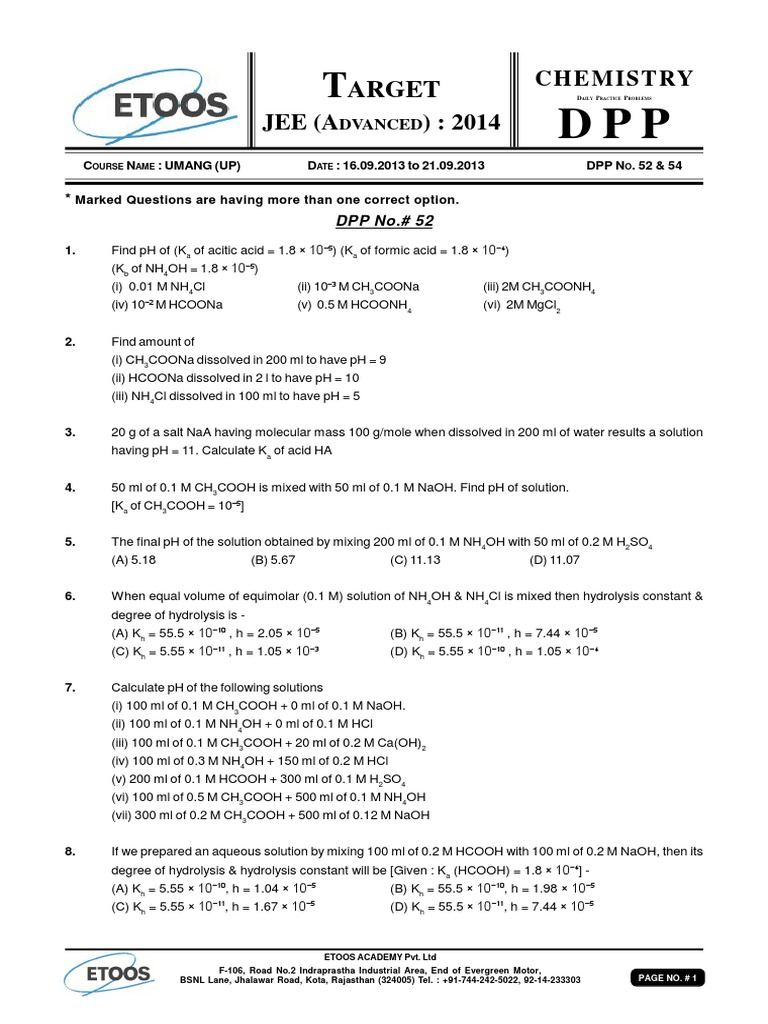 JH Sir Ionic DPP 3 | PDF | Acid Dissociation Constant | Ph