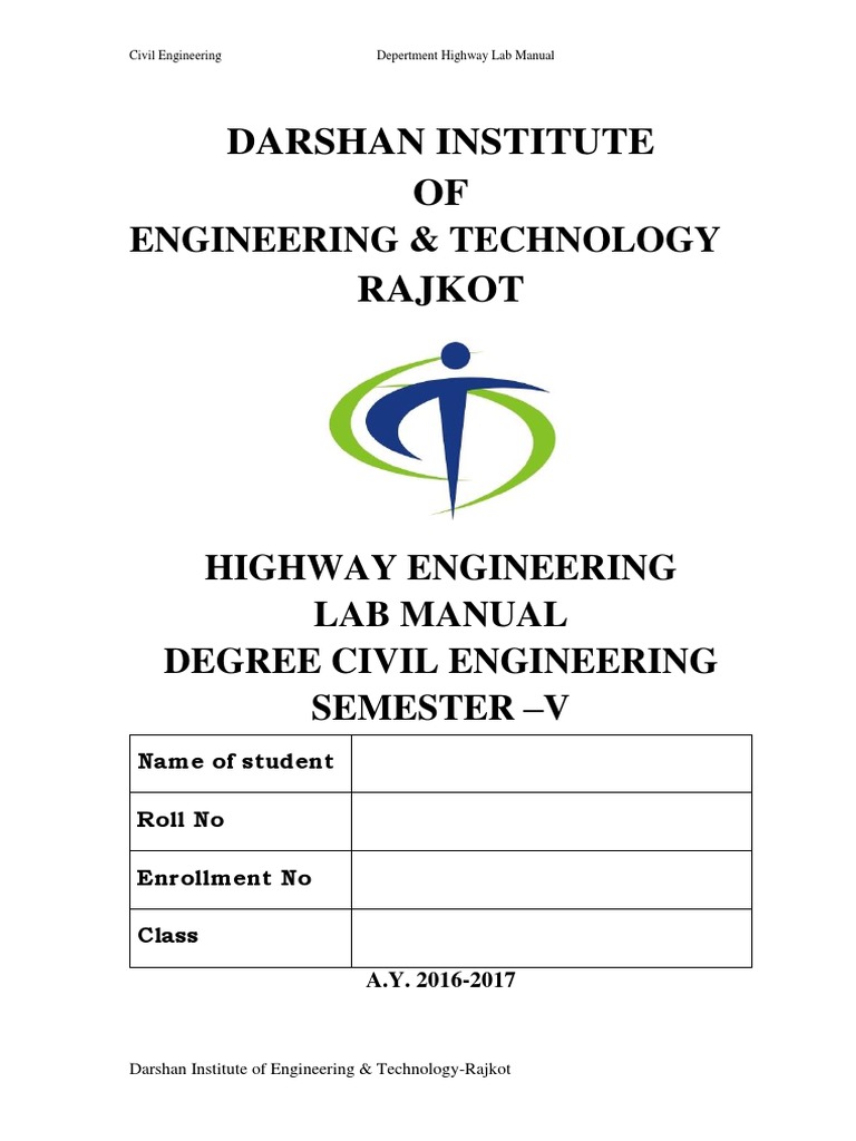 Highway Engineering (2150601) Lab Manual - 07072016 - 052130AM | PDF | Road Surface ...