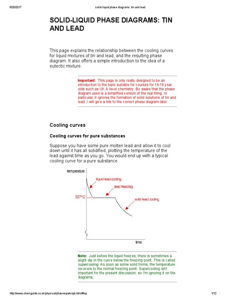 Solid-Liquid Phase Diagrams - Tin and Lead | PDF | Melting Point | Freezing
