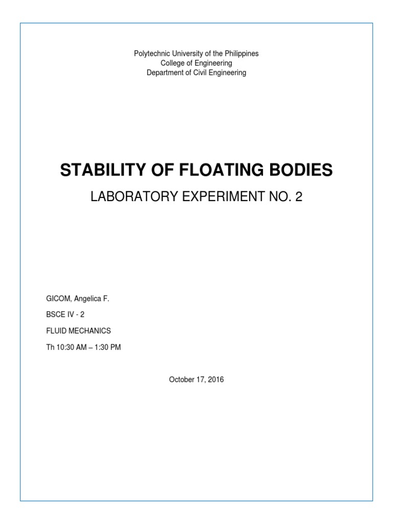 Stability of Floating Bodies | PDF | Buoyancy | Classical Mechanics