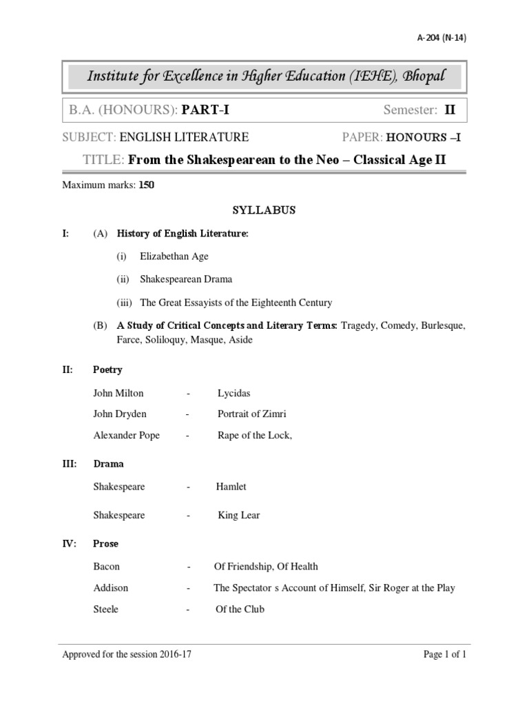 Institute For Excellence in Higher Education (IEHE), Bhopal: B.A ...