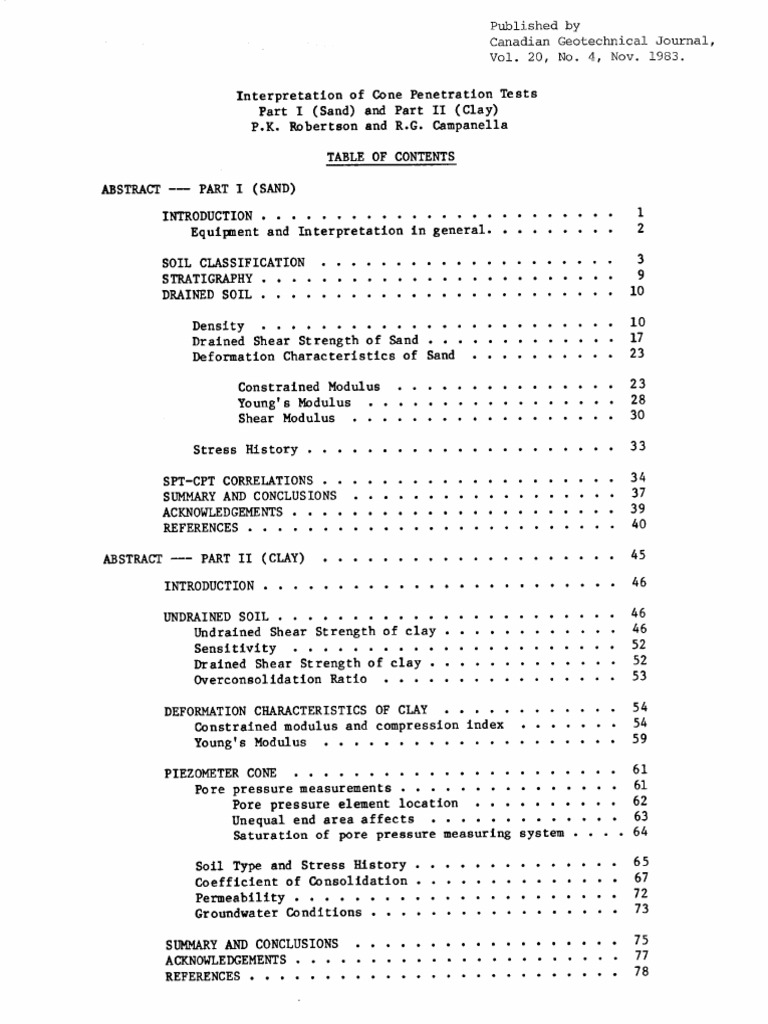 CPT Interpretation of Cone Penetration Tests (Robertson and Campanella ...