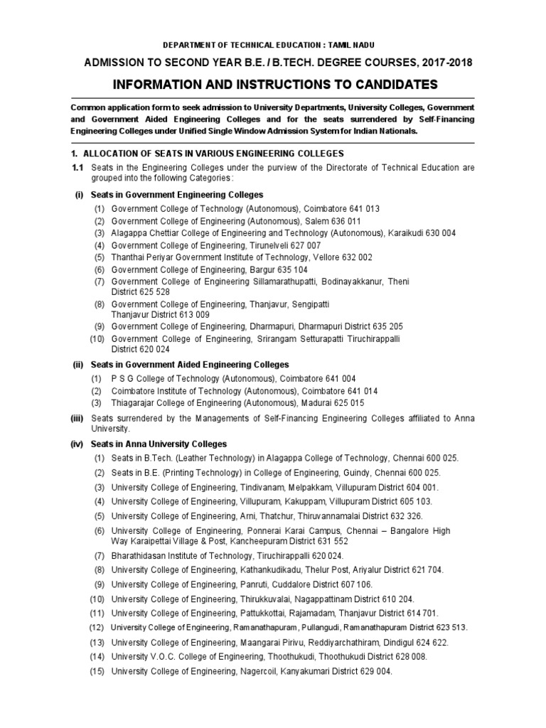 Tamil Nadu Engineering College Admissions | PDF | University And ...