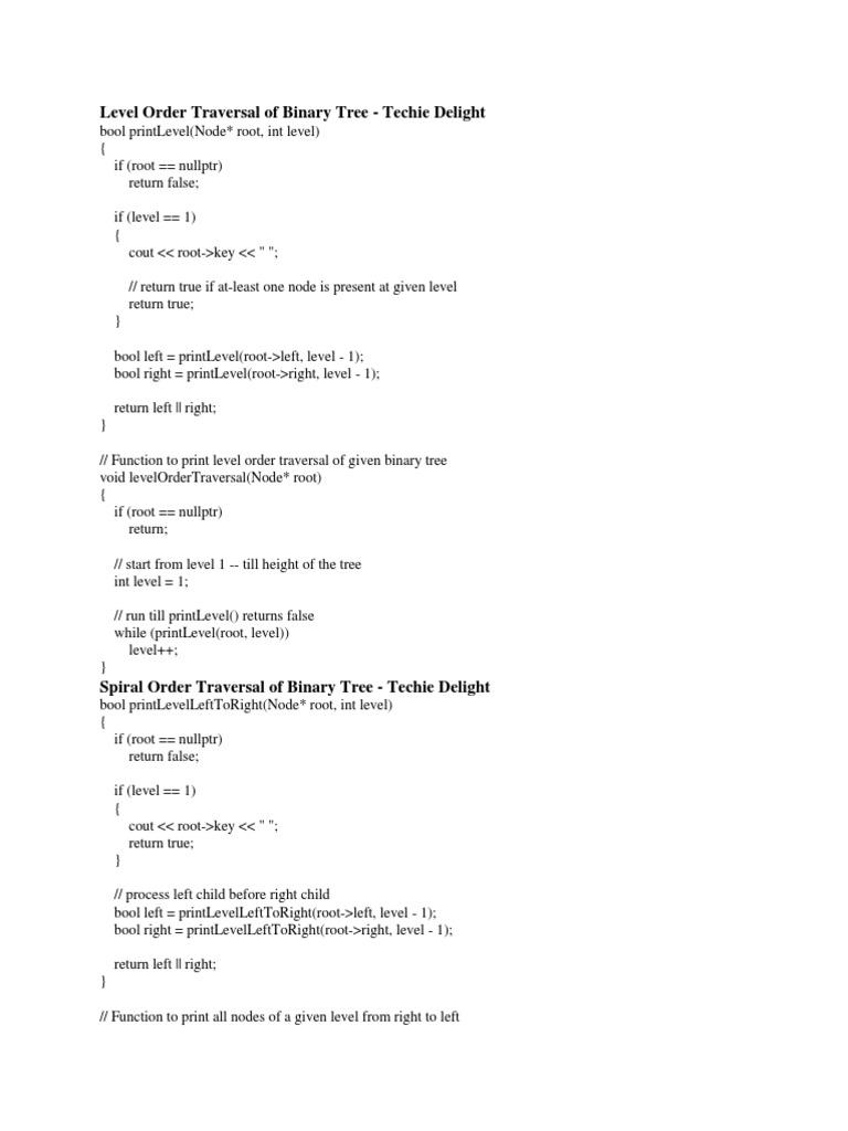 Level Order Traversal of Binary Tree - Techie Delight | PDF | Theoretical Computer Science ...