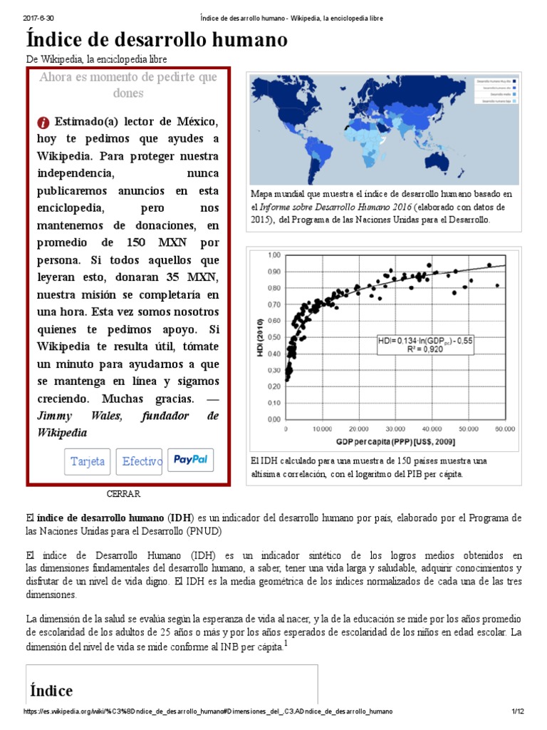 Índice de Desarrollo Humano - Wikipedia, La Enciclopedia Libre | PDF ...