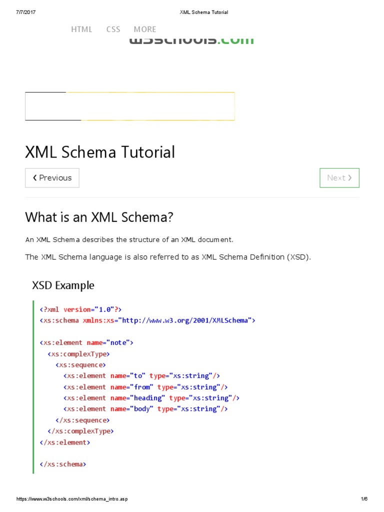 XML Schema Tutorial | PDF | Xml Schema | Xml XML Schema Tutorial | PDF | Xml Schema | Xml