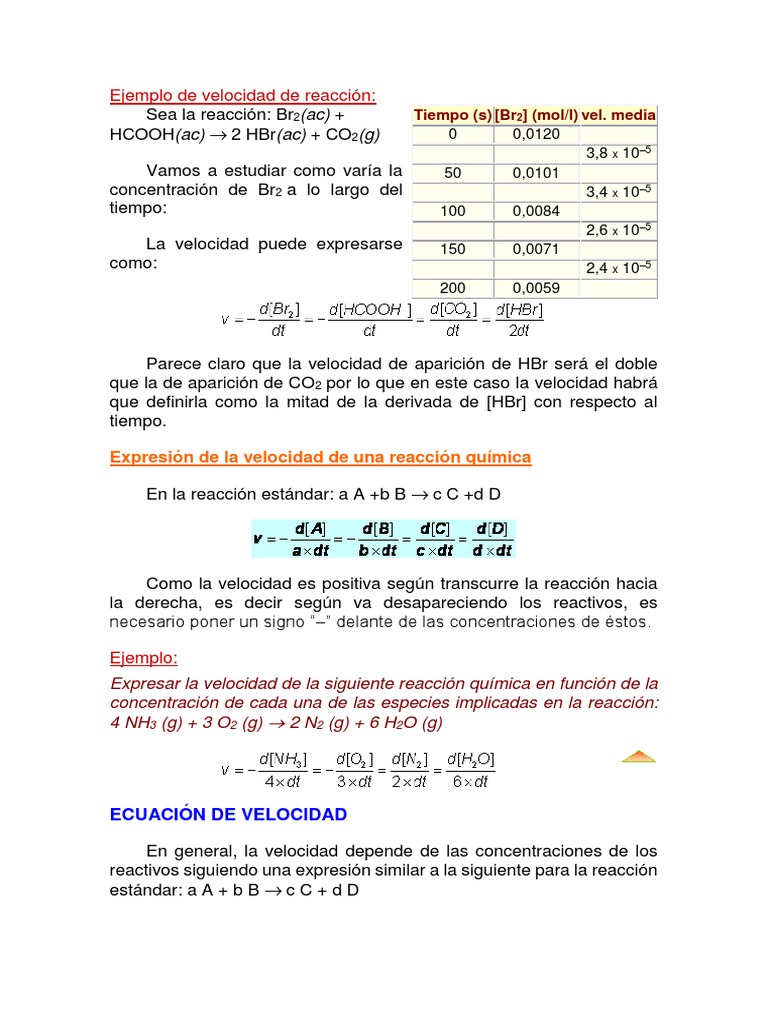 Ejemplos de Velocidad de Reacción Química | PDF | Velocidad de reacción ...