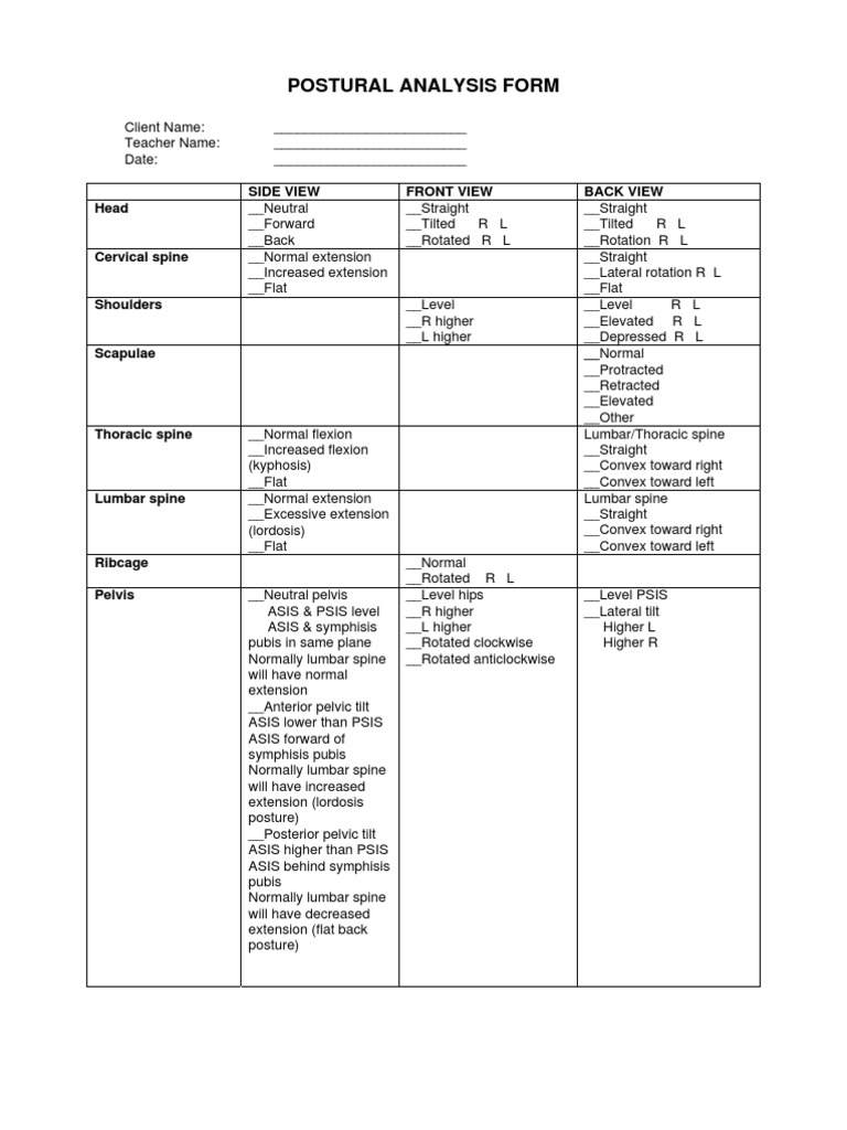 Postural Assessment Tool | PDF | Anatomical Terms Of Motion | Pelvis