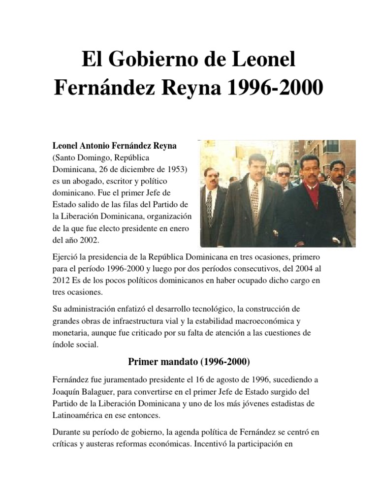 El Gobierno de Leonel Fernández Reyna 1996 | PDF | República Dominicana ...
