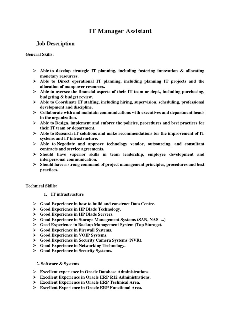 IT Manager Assistant Job Overview | PDF | Active Directory | Antivirus ...