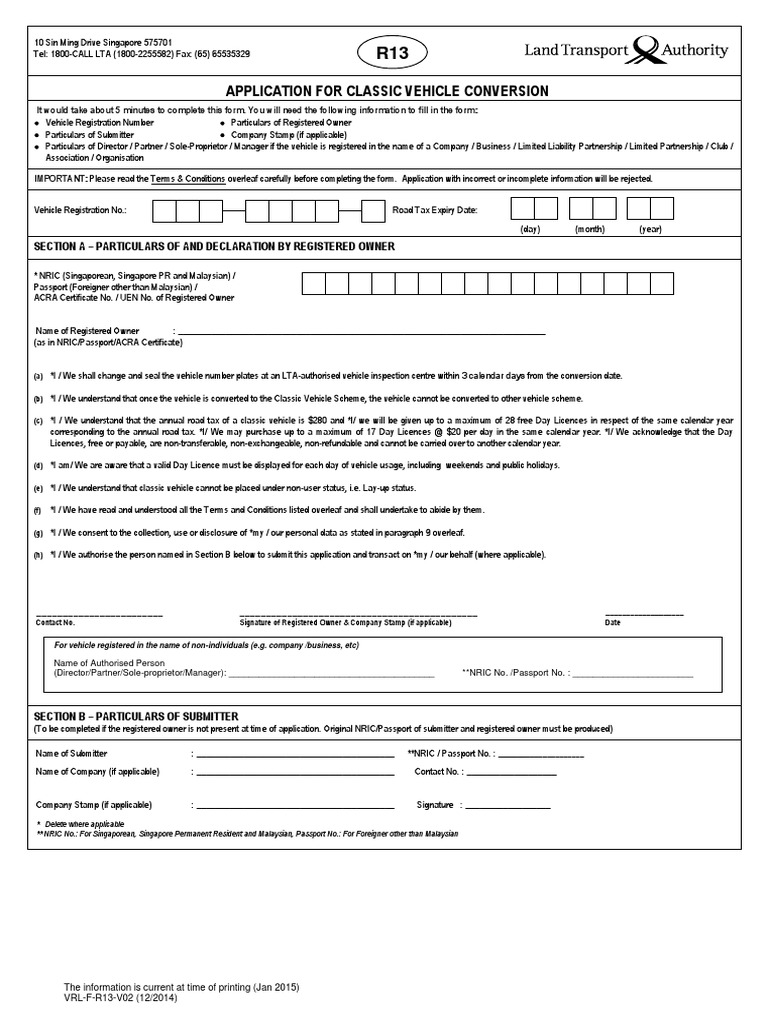 R13 - Application For Classic Vehicle Conversion | PDF | Vehicle ...