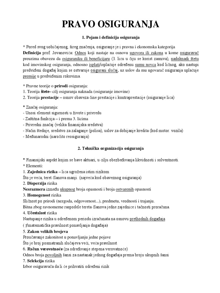 Pravo Osiguranja Skripta | PDF