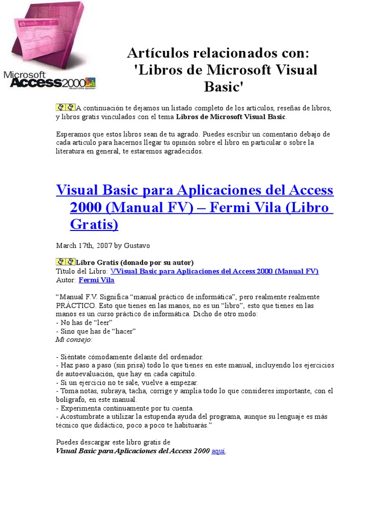 Visual Basic para Aplicaciones Del Access 2000 (Manual FV) | PDF | Básico | Microsoft