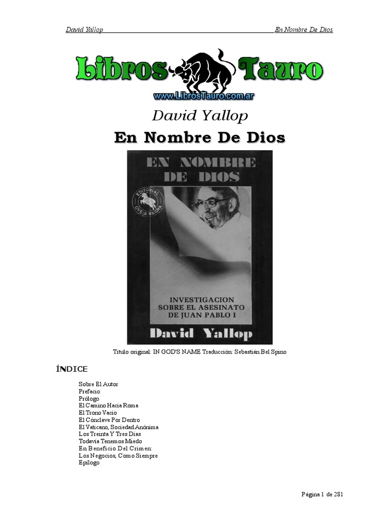 Yallop, David - en Nombre de Dios | PDF | Papa | Iglesia Católica
