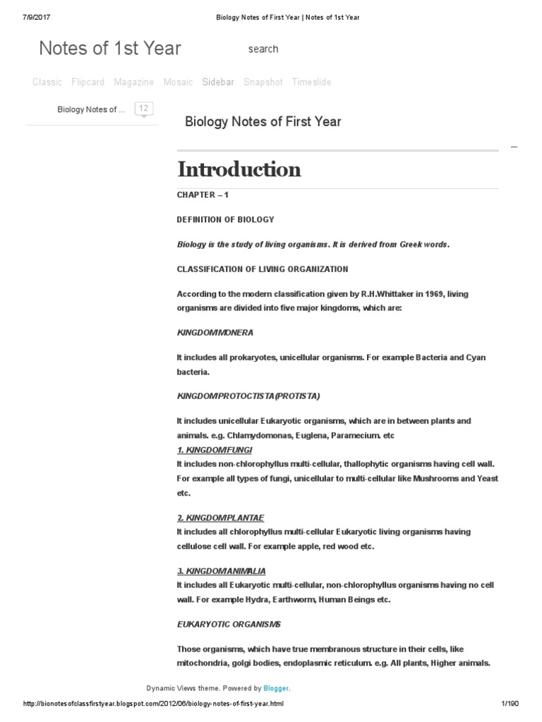 Biology Notes of First Year - Notes of 1st Year | PDF | Carbohydrates ...