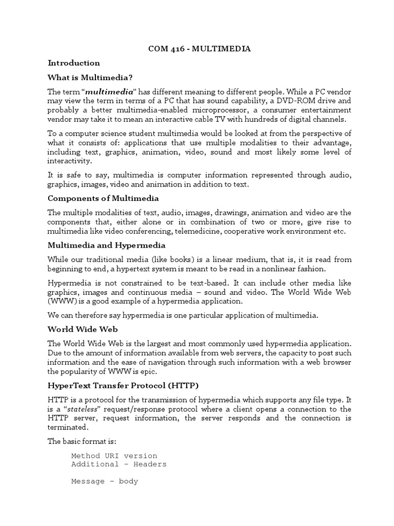 COM 416 Multimedia | PDF | Hypertext Transfer Protocol | Data Compression