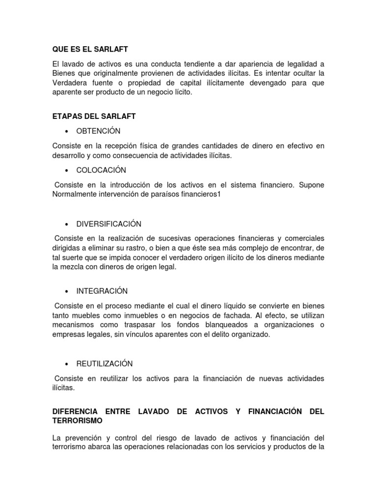 Que Es El Sarlaft | PDF | Lavado de dinero | Comercio ilegal de drogas
