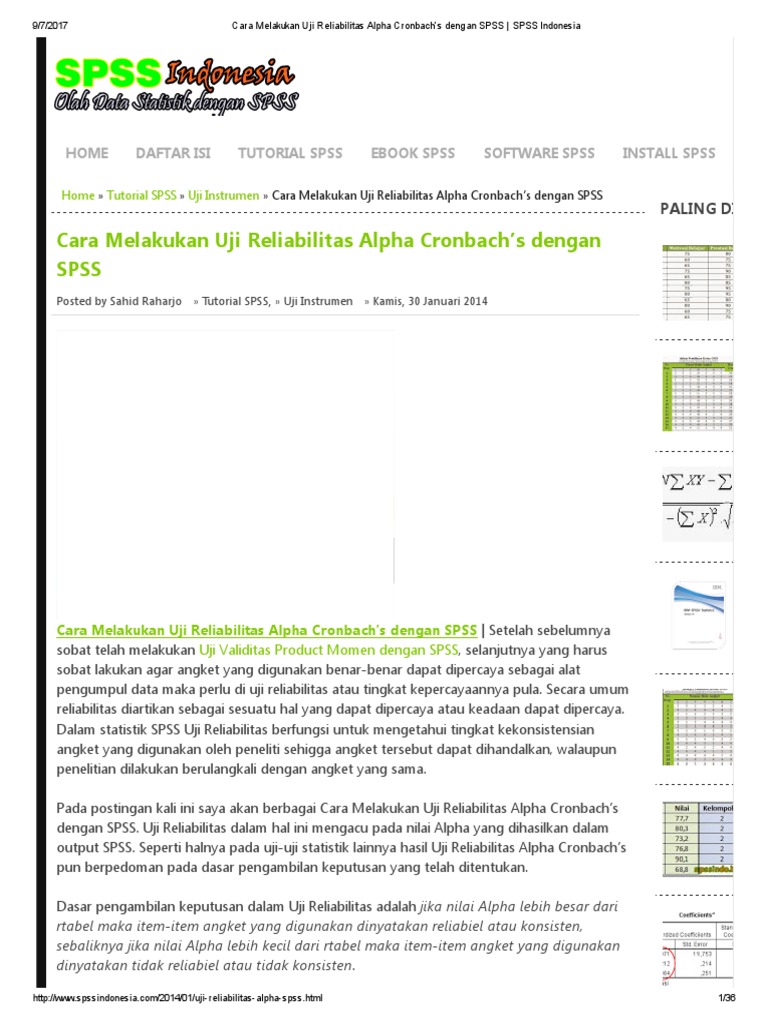 Cara Melakukan Uji Reliabilitas Alpha Cronbach's Dengan SPSS - SPSS ...