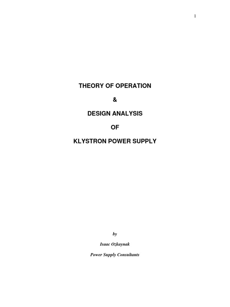 Theory and Design of Klystron Power Supply - 1 | PDF | Power Supply ...
