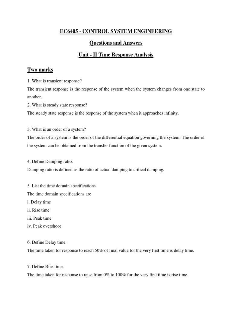 CONTROL SYSTEM ENGINEERING Questions and Answers PDF | PDF | Mechanics ...