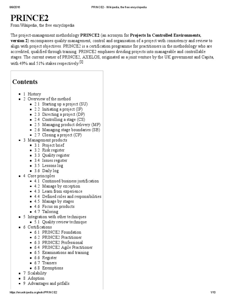 Prince2: From Wikipedia, The Free Encyclopedia | PDF | Industries ...