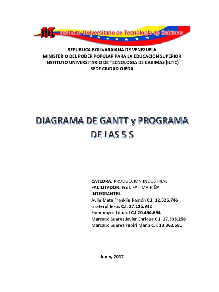 Diagrama de Gantt y 5S en Producción | PDF | Producción y fabricación ...