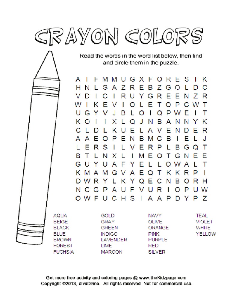 Crayon Colors Word Search 1 | PDF