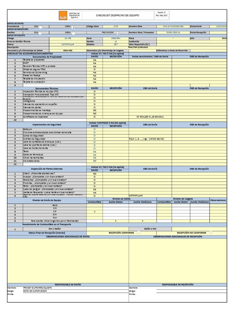 Checklist Despacho Equipo | PDF | Vehículos | Vehículo de motor