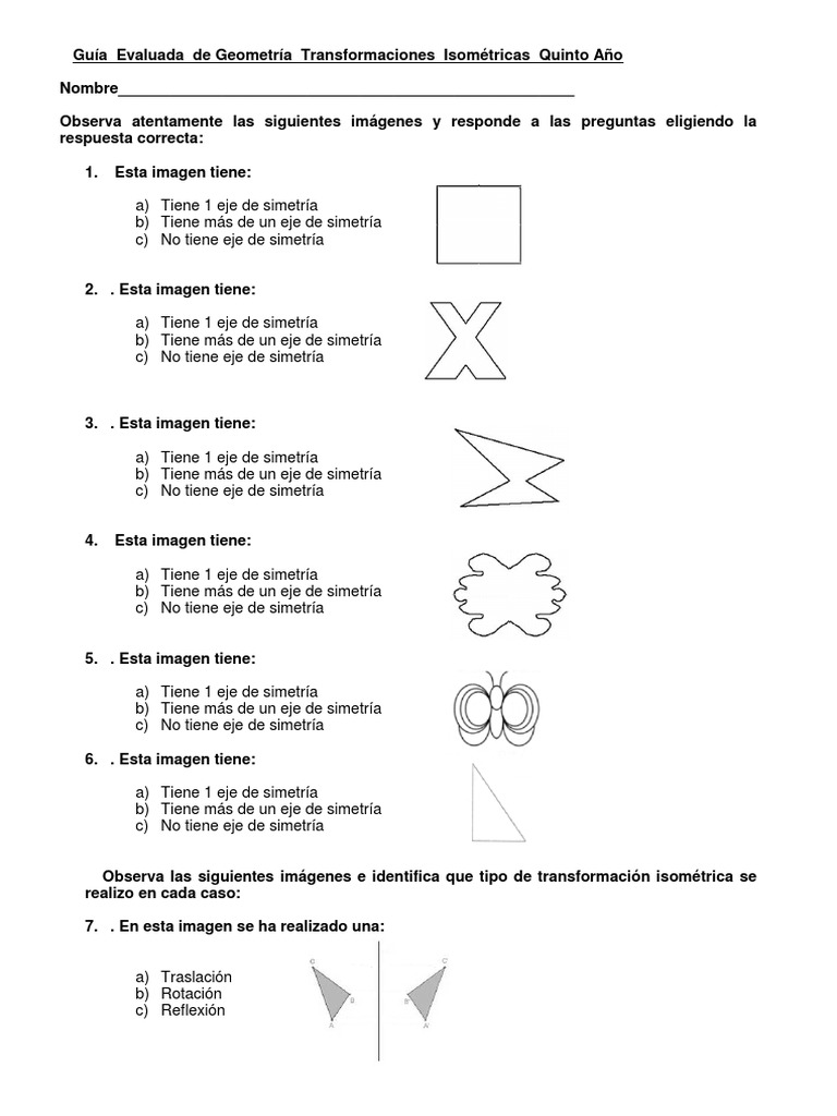 Guía Evaluada de Geometría Transformaciones Isométricas Quinto Año ...