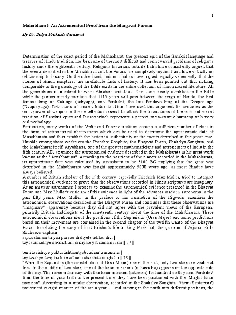 Mahabharat Astronomical Proof from Bhagavat Puraan | PDF | Mahabharata ...