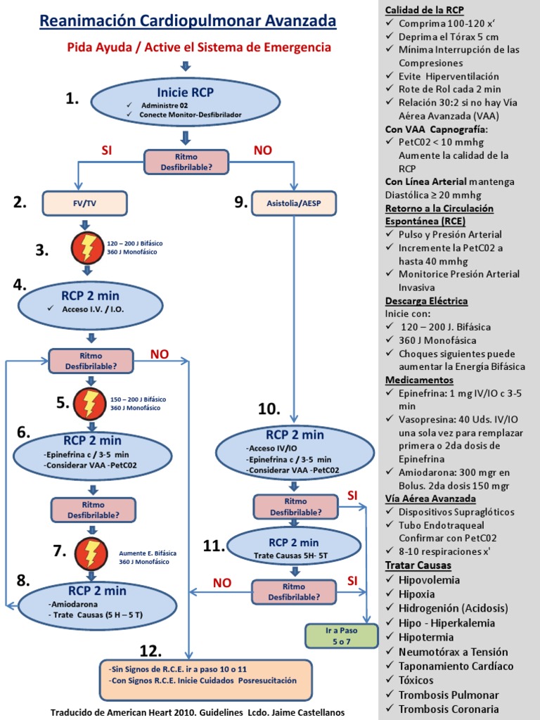 Algoritmo Apoyo Vital Cardiaco Avanzado | PDF | Reanimación cardiopulmonar | Enfermedades ...