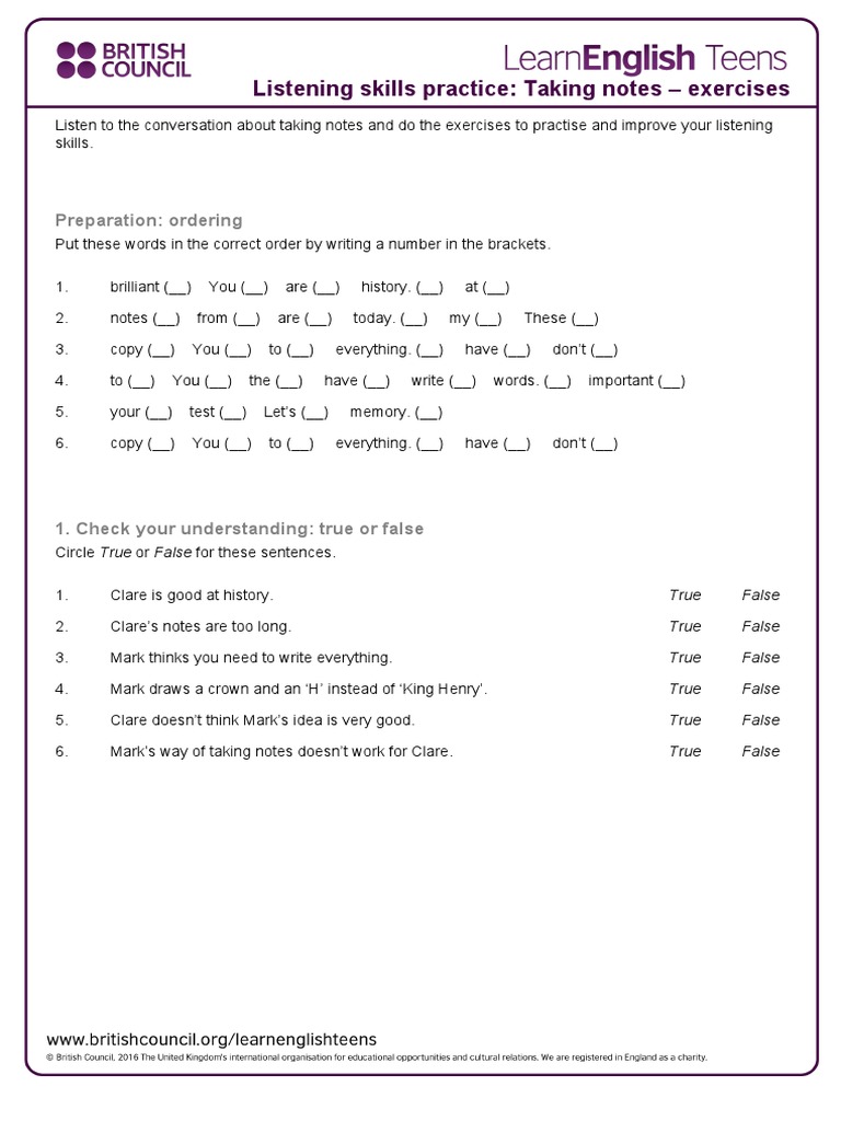 Taking Notes - Exercises PDF | PDF