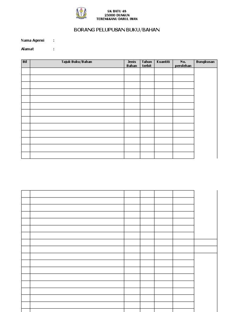 Borang Pelupusan Buku Pss | PDF