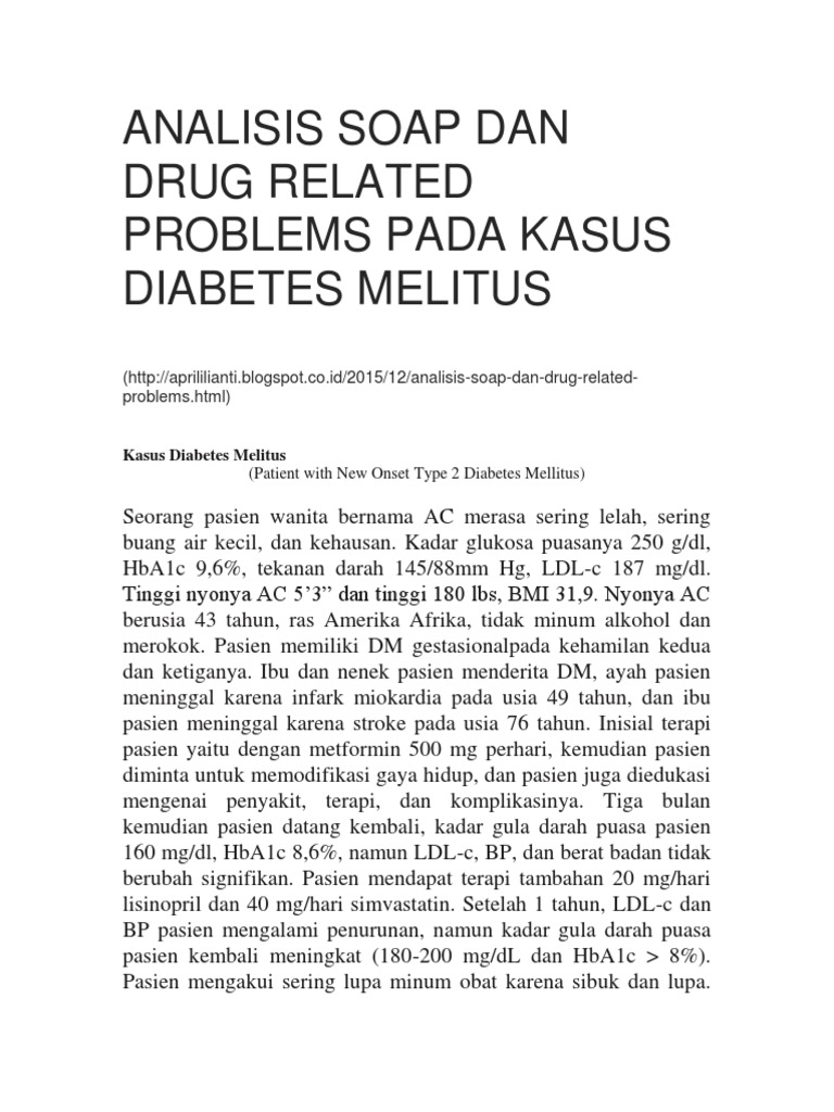 Analisis Soap Dan Drug Related Problems Pada Kasus Diabetes Melitus ...