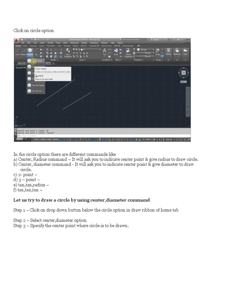 Let Us Try To Draw A Circle by Using Center, Diameter Command | PDF