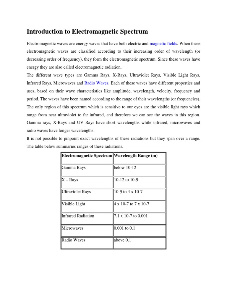 Introduction To Electromagnetic Spectrum | PDF | Electromagnetic ...