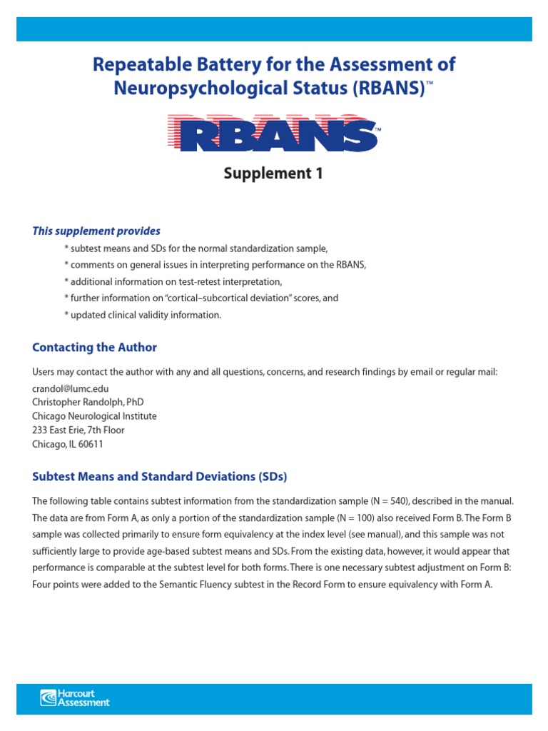 RBANS | Dementia | Standard Deviation | Free 30-day Trial | Scribd