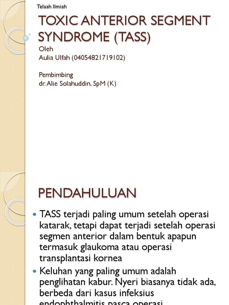 Toxic Anterior Segment Syndrome (Tass) | PDF