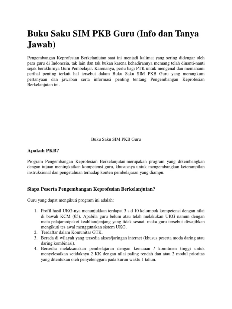 Panduan SIM PKB Guru untuk Pengembangan Keprofesian | PDF