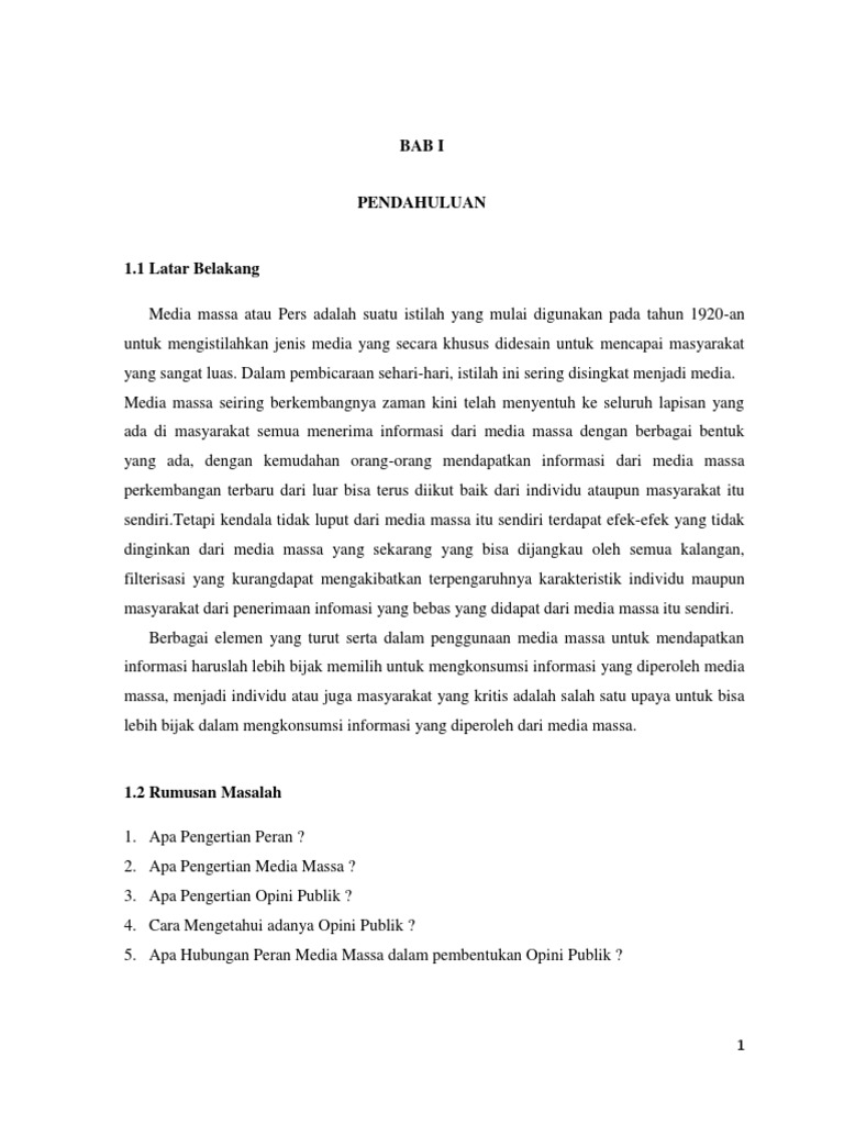 Pembahasan Peran Media Massa Terhadap Pembentukan Opini Publik | PDF