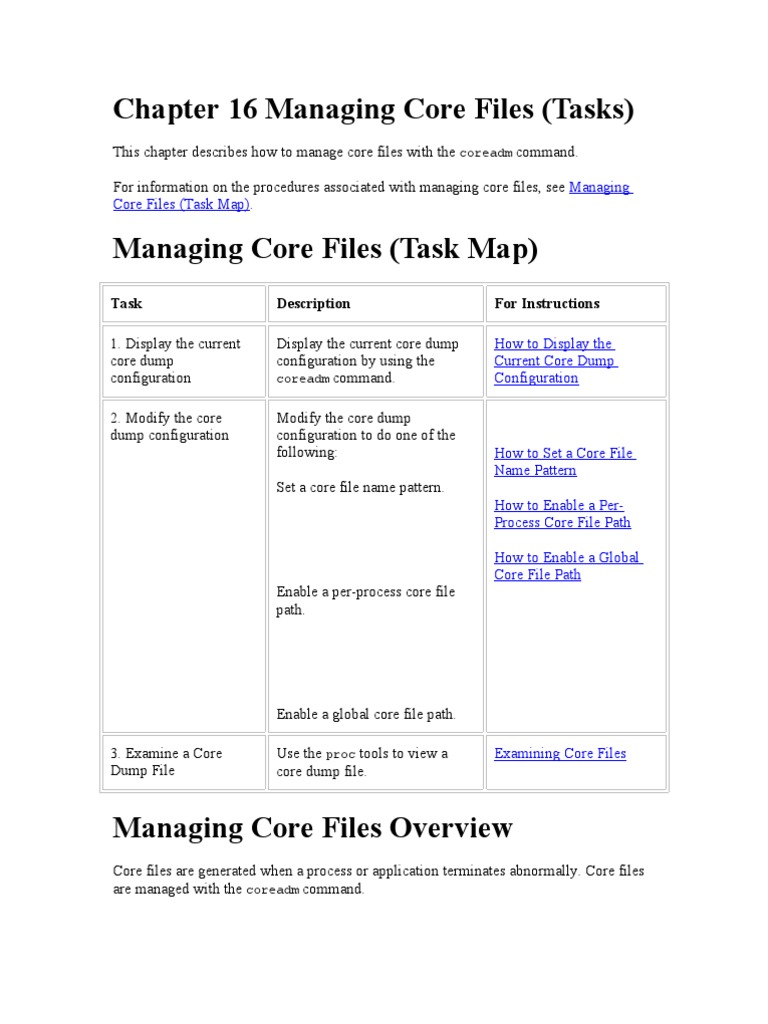 Chapter 16 Managing Core Files (Tasks) | PDF | Superuser | Computer File