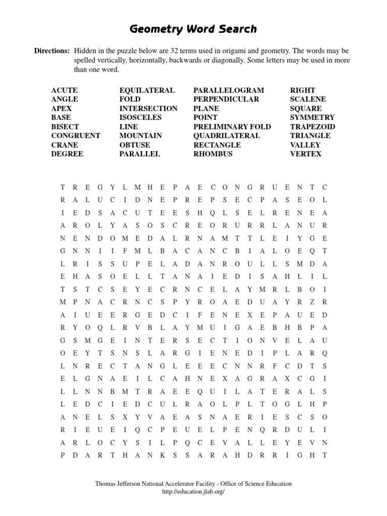 Geometry Puzzle: A Word Search of Geometry Terms | PDF | Rectangle ...