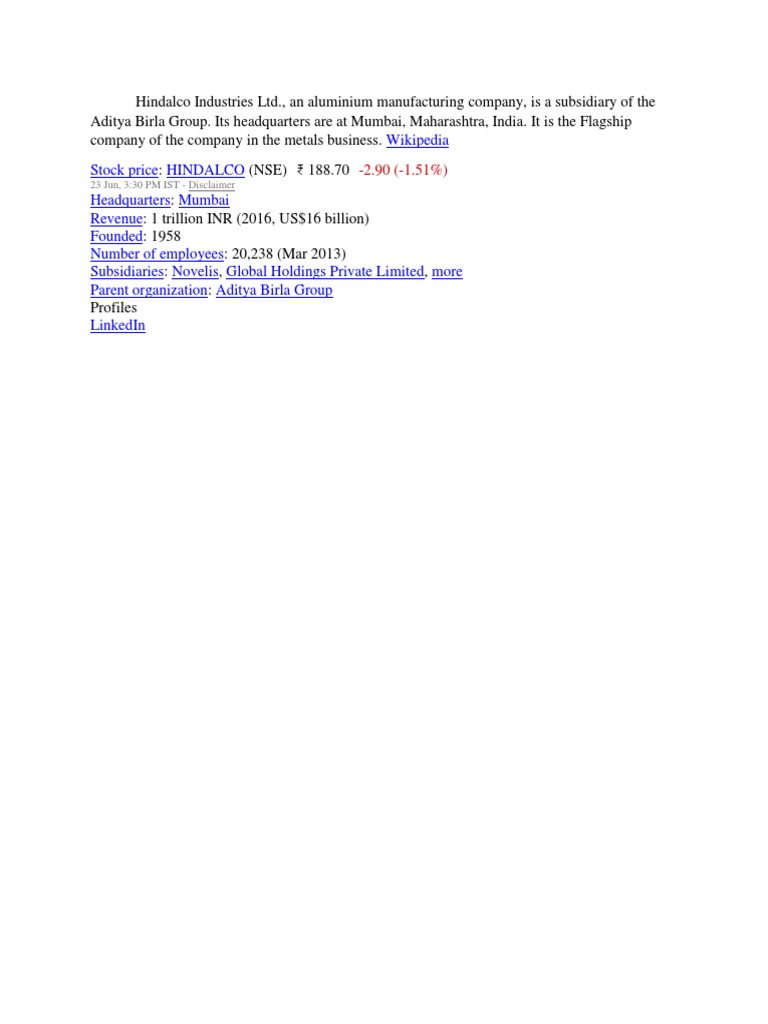 Hindalco Industries LTD Report | PDF