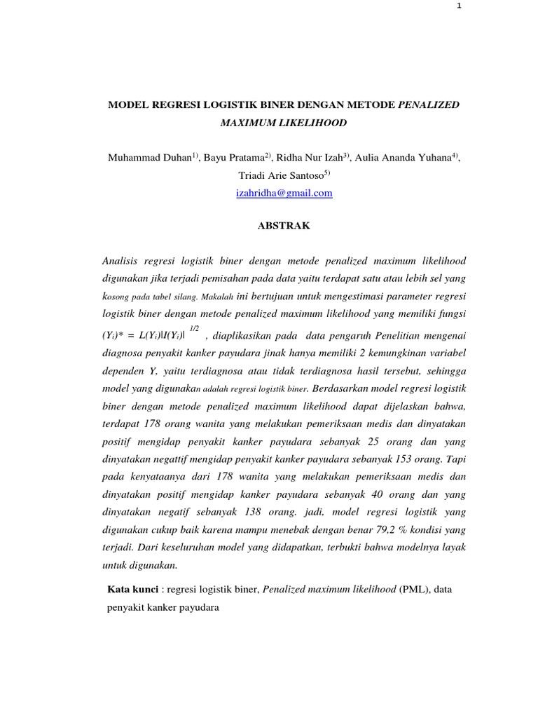 Model Regresi Logistik Biner Dengan Metode Penalized Maximum Likelihood ...
