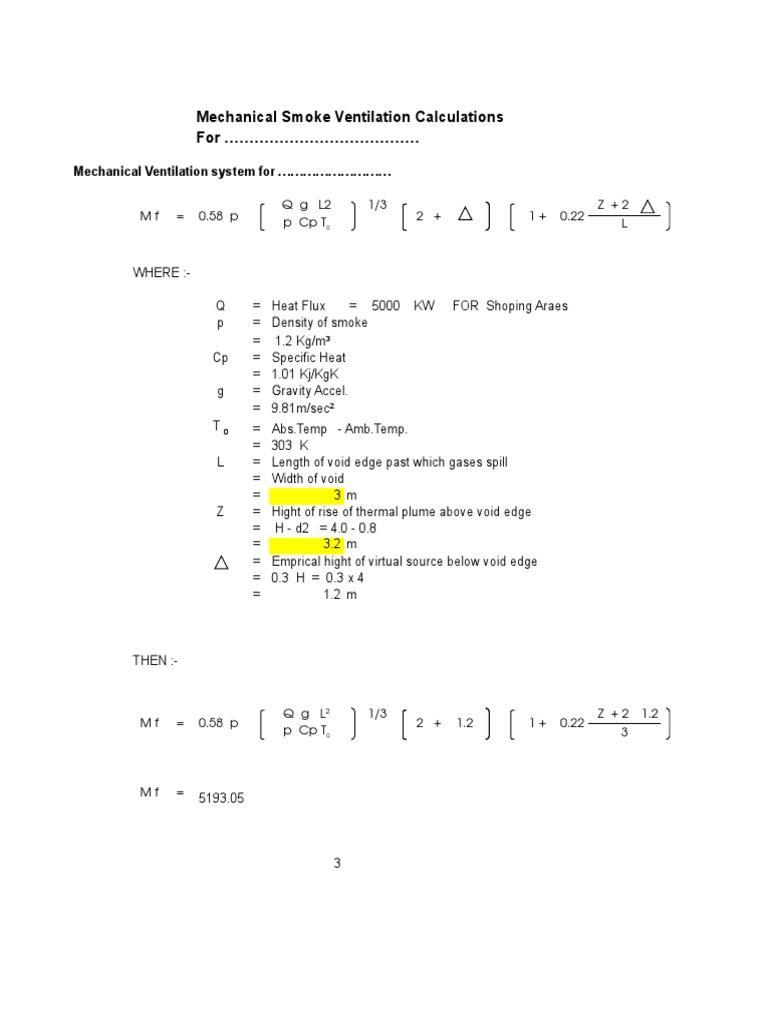 Smoke& Ventilation Calculations | PDF | Dynamics (Mechanics) | Gases